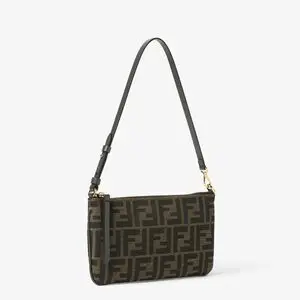 Fendi Tube Flat Pouch Tobacco Brown Ff Jacquard Fabric Pouch